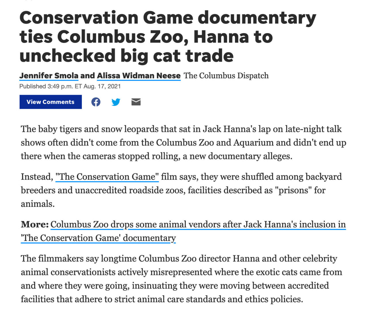 The Conservation Game | Press Coverage - The Conservation Game